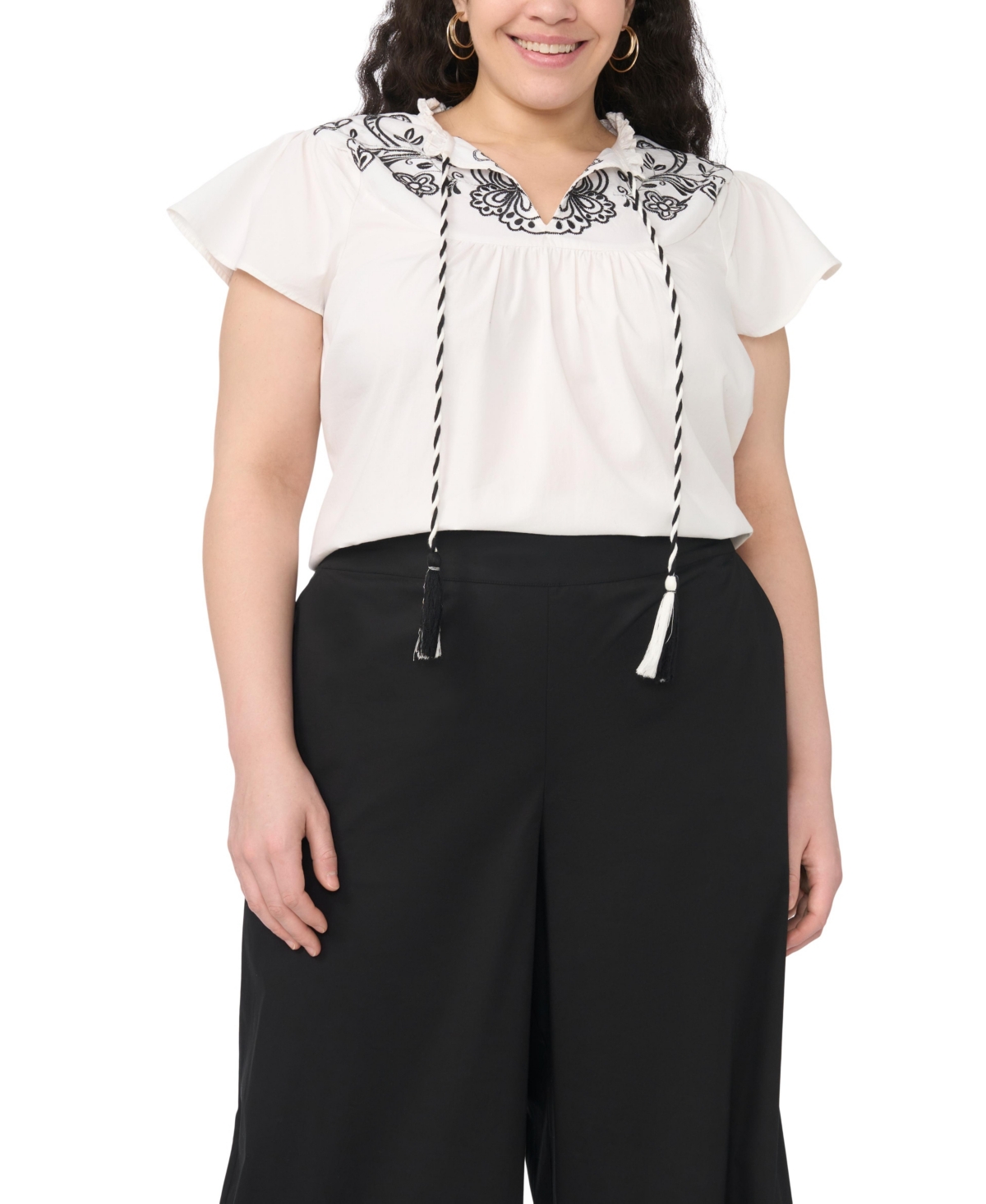 Click here for Vince Camuto Plus Size Flutter-Sleeve Split Neck F... prices