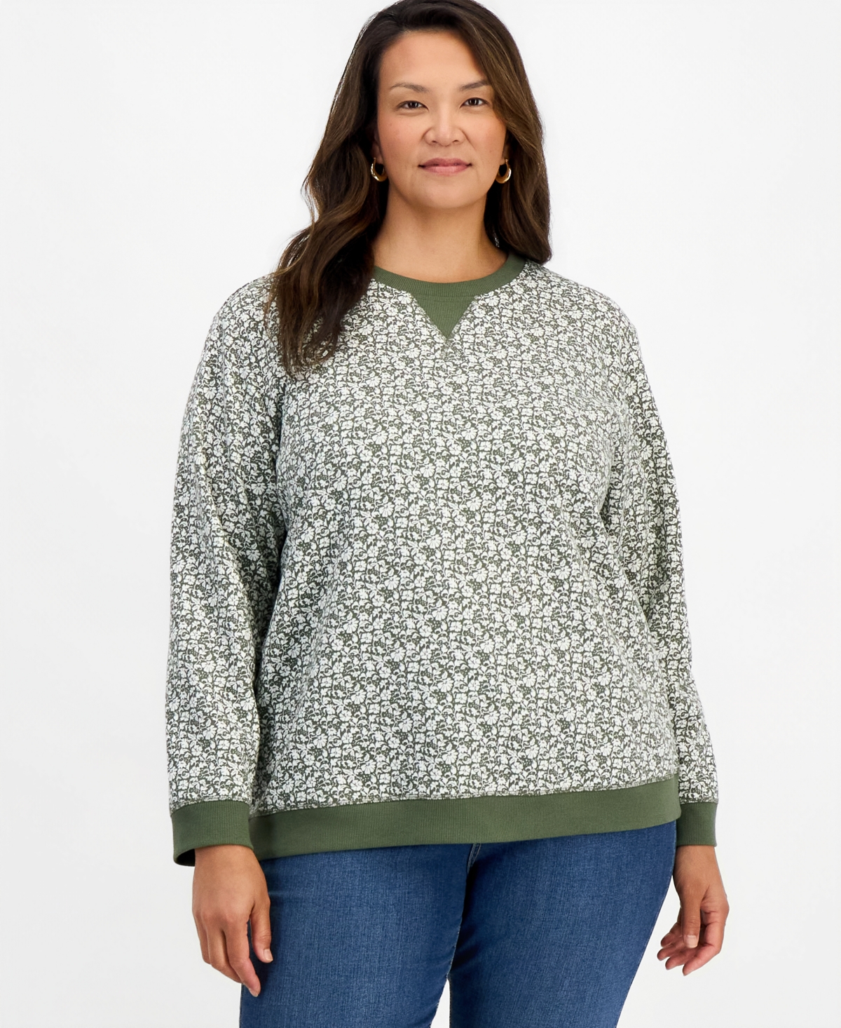 Click here for Style & Co Plus Size Printed Fleece Crewneck Sweat... prices