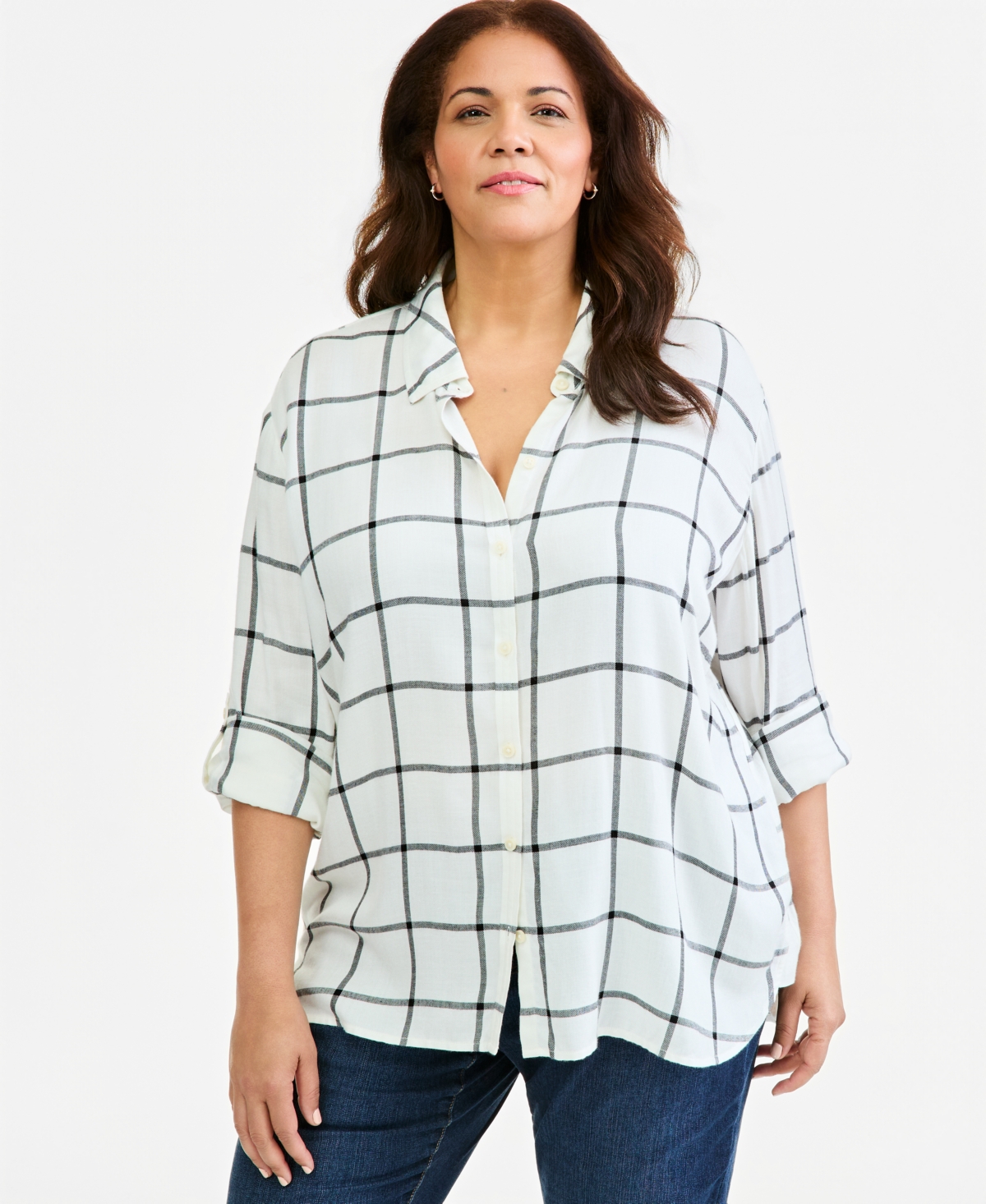 Click here for Style & Co Plus Size Roll-Tab Button-Front Shirt... prices