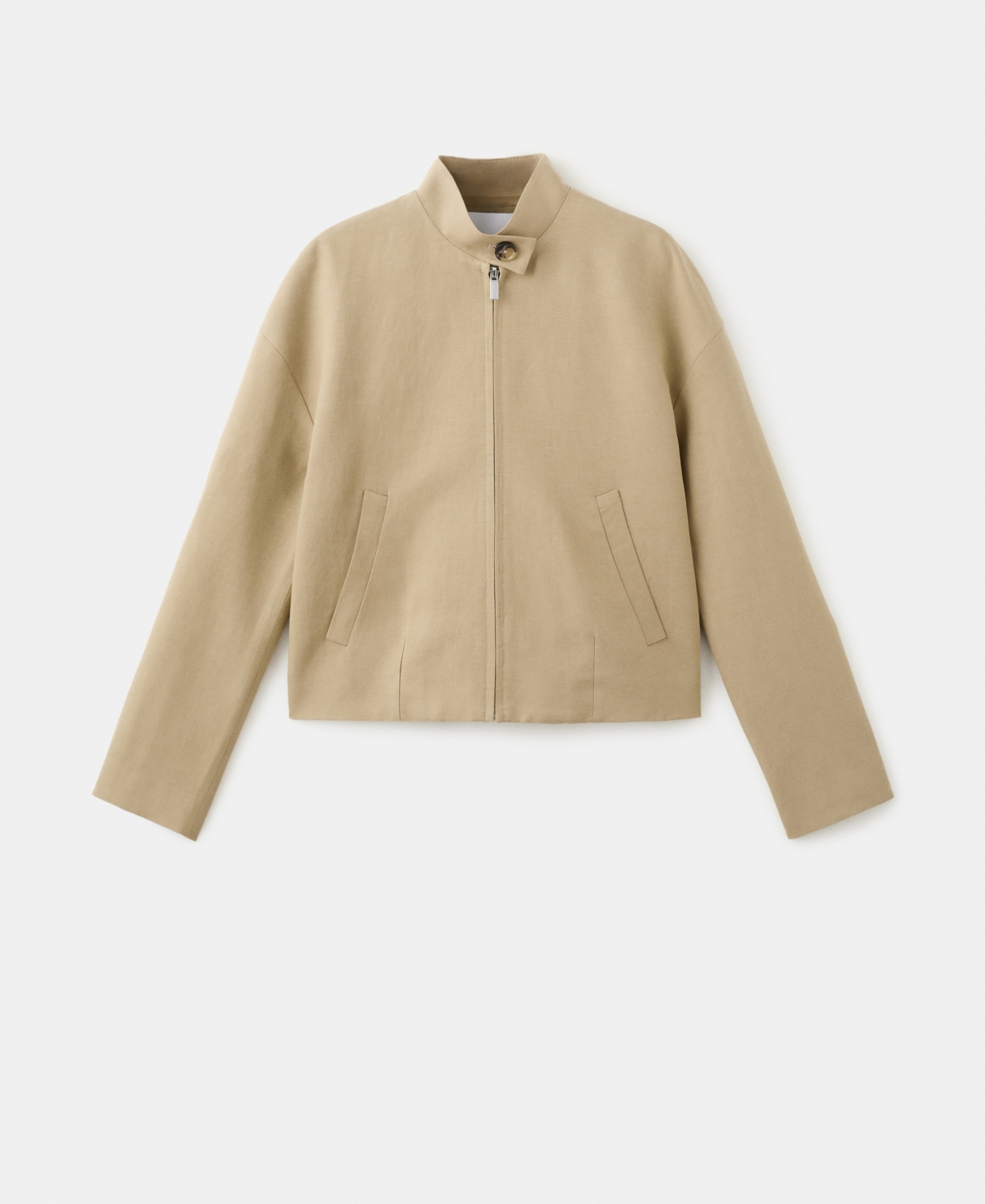 Click here for Mango Womens Band Collar Linen Jacket - Beige prices