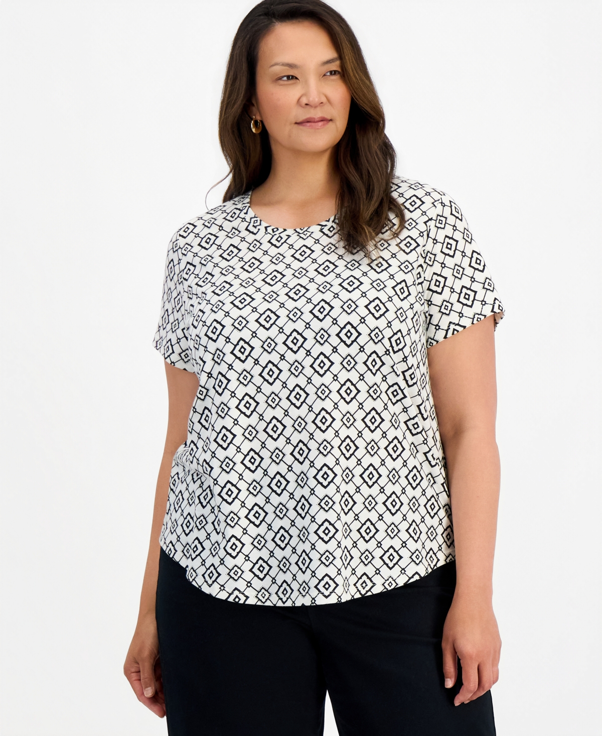 Click here for Style & Co Plus Size Perfect Ss Open Crew Neck Tee... prices