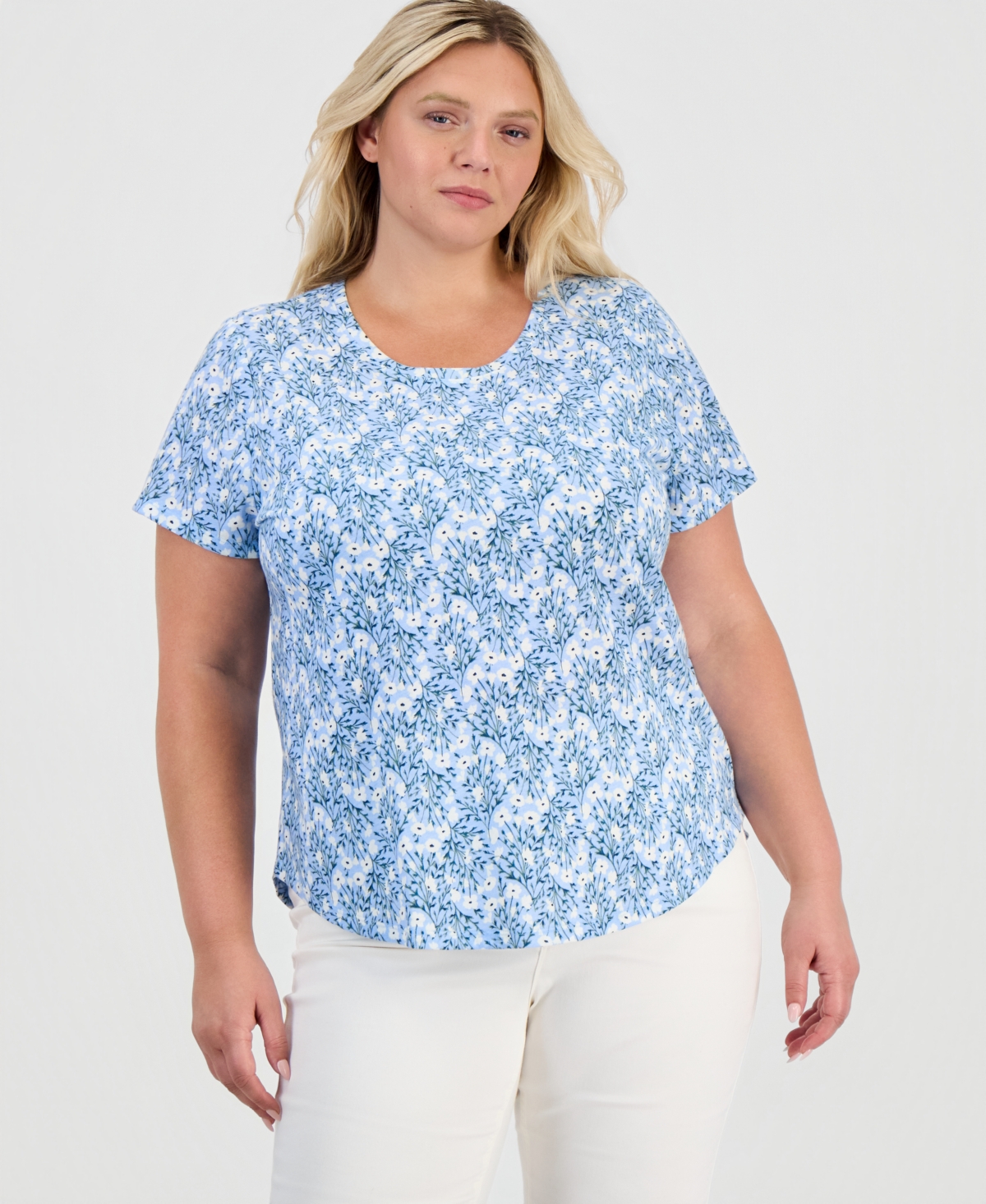 Click here for Style & Co Plus Size Printed Short-Sleeve Crewneck... prices