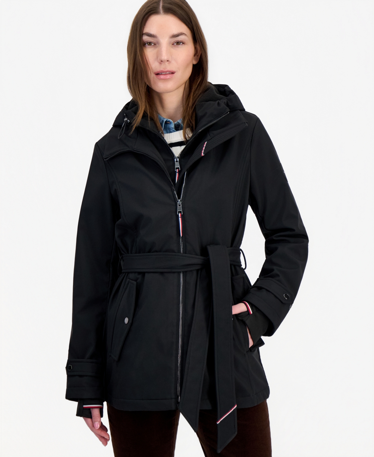 Click here for Tommy Hilfiger Petite Hooded Belted Softshell Coat... prices