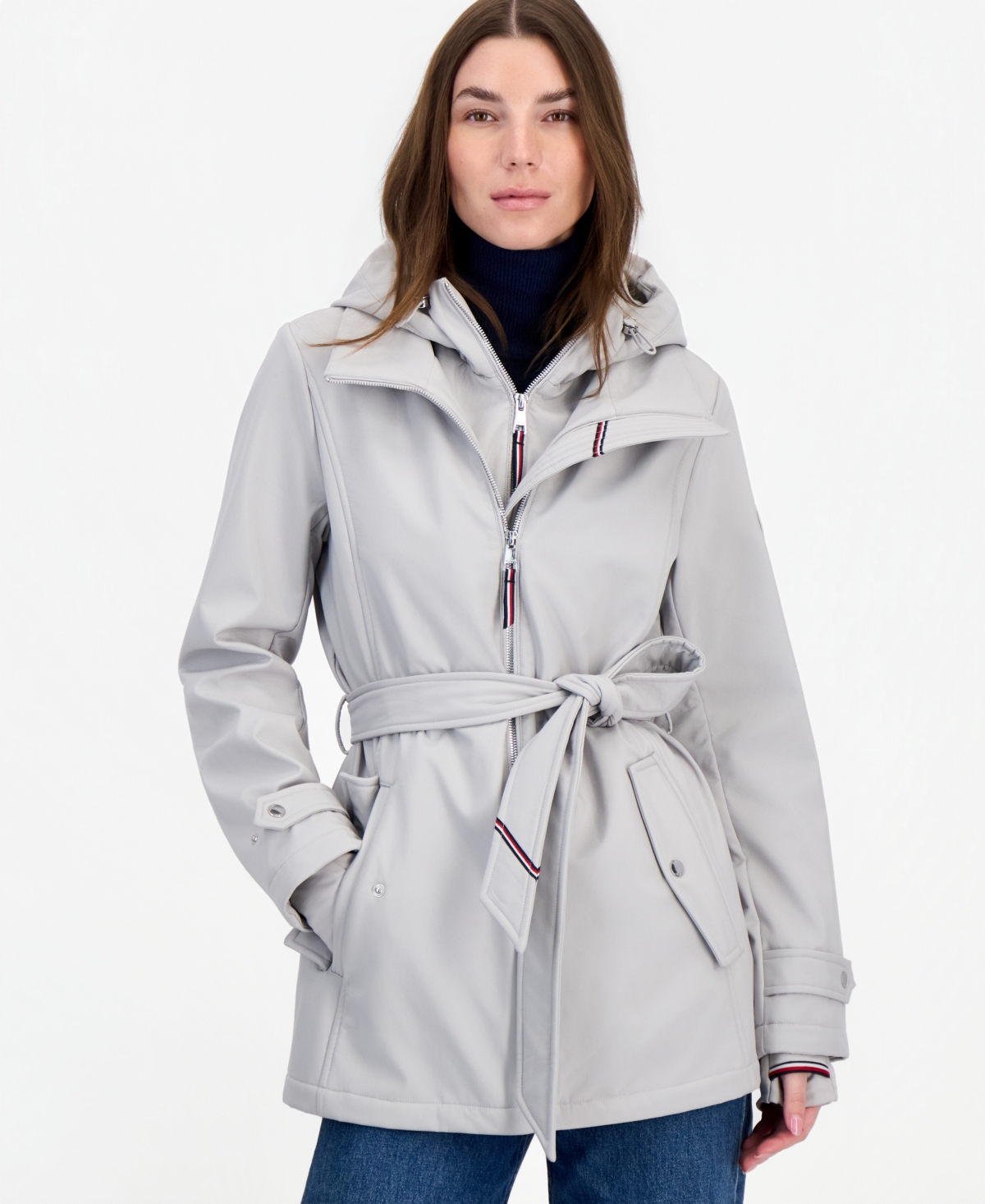Click here for Tommy Hilfiger Petite Hooded Belted Softshell Coat... prices