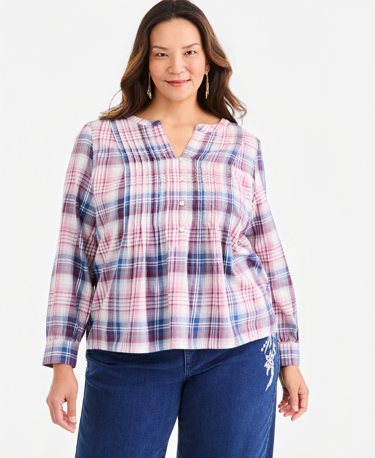 Click here for Style & Co Plus Size Plaid Long-Sleeve Blouse  Mac... prices