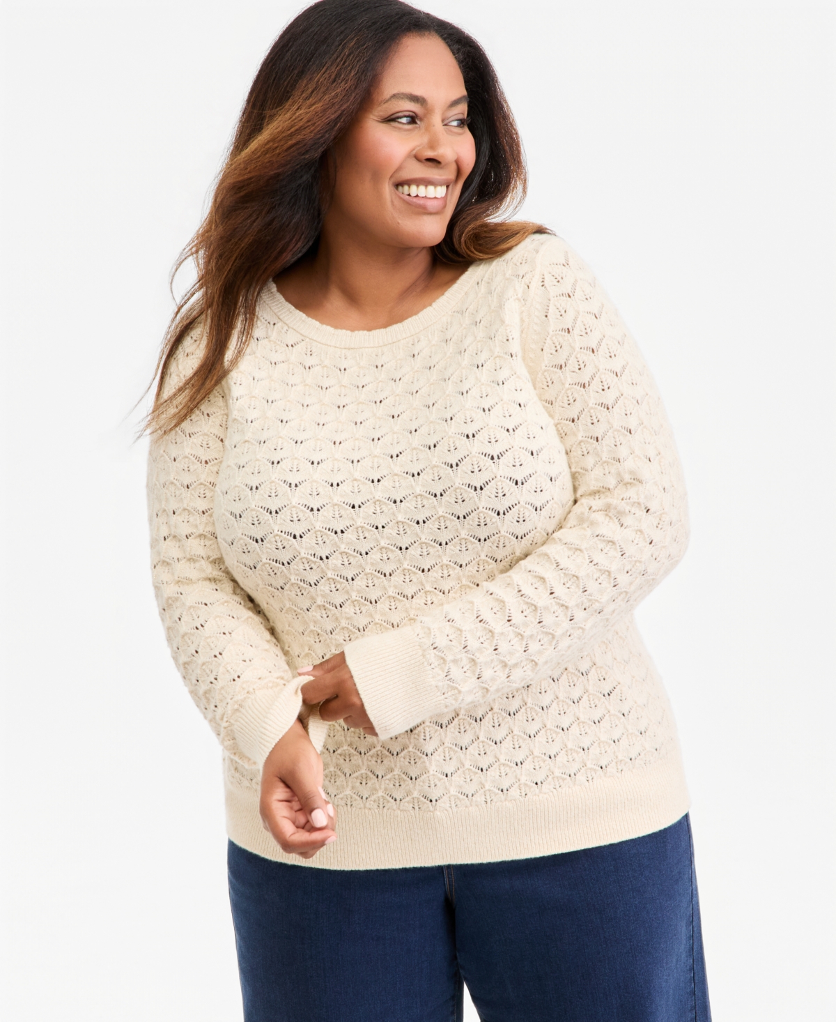 Click here for Style & Co Plus Size Lurex Pointelle Boat-Neck Swe... prices