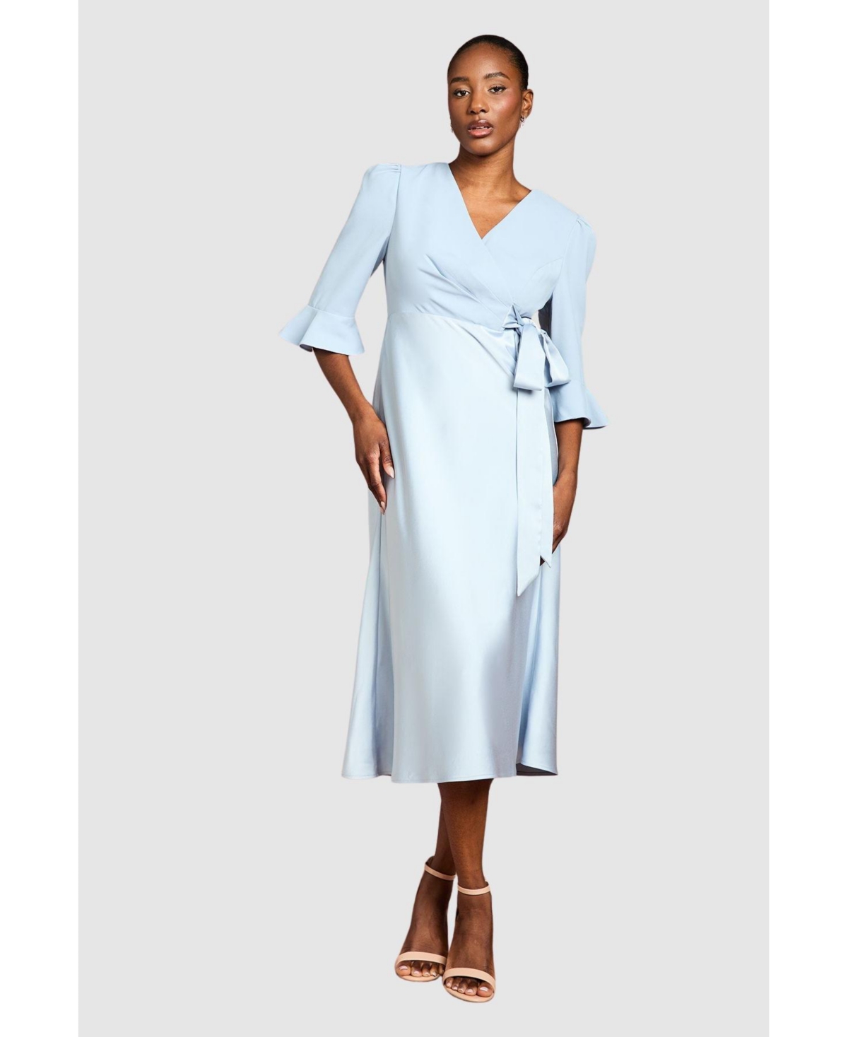 Click here for Coast Womens Satin Back Crepe Wrap Dress - Pale bl... prices