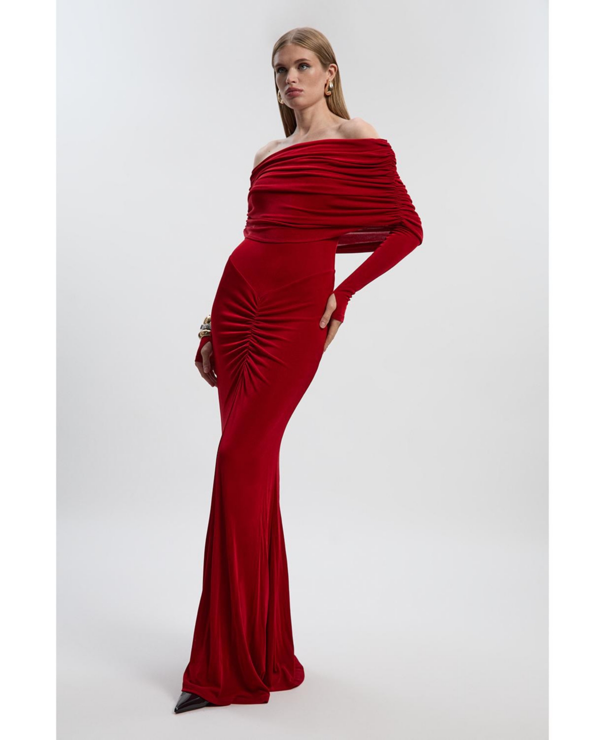 Click here for Karen Millen Womens Ruched Off Shoulder Fishtail M... prices