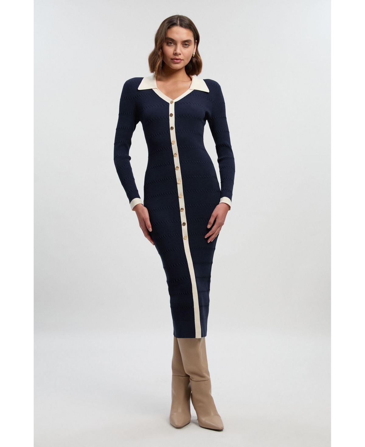 Click here for Karen Millen Womens Rib Contrast Button Knit Midi... prices