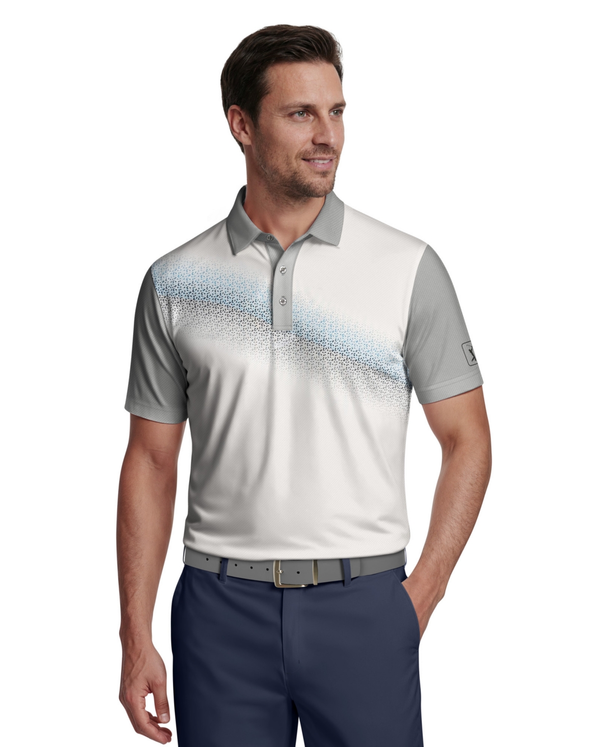 Click here for Pga Tour Mens Asymmetric Geo Golf Polo Shirt - Bri... prices