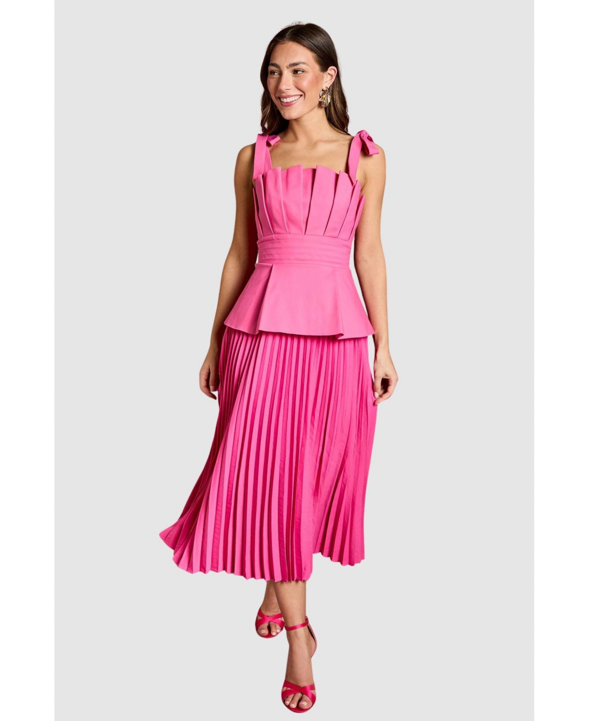 Click here for Coast Womens Bow Shoulder Peplum Midi Dress - Pink prices