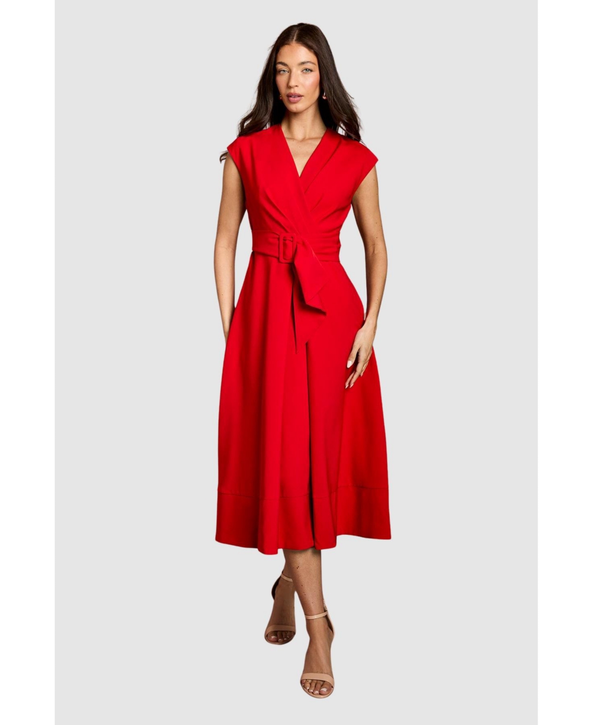 Click here for Coast Womens Belted Crepe Dress - Flame red prices
