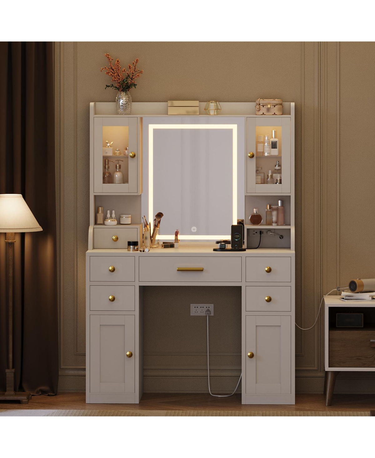 Click here for Homfan Modern Vanity Desk with Led Mirror  3 Light... prices