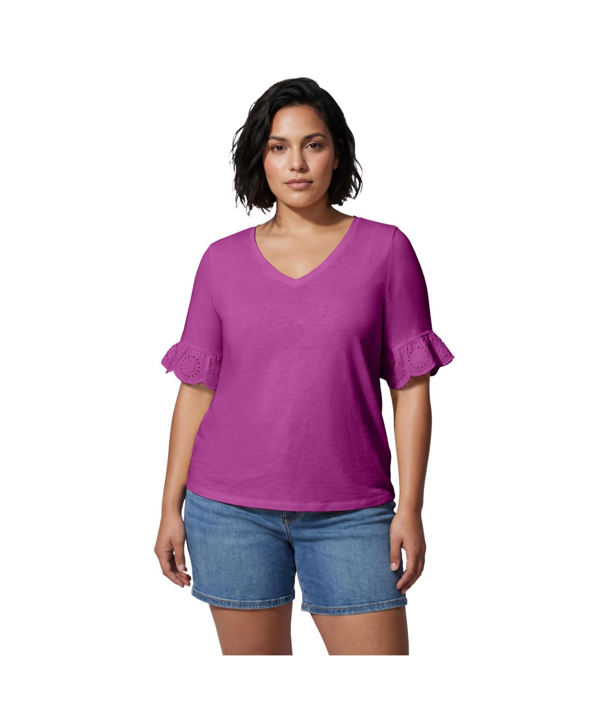 Click here for Avenue Womens Eyelet Trim Top - Deep orchid prices