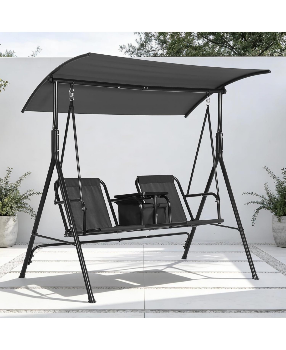 Click here for gaomon 2 Person Porch Swing with Cup Holders  Pivo... prices