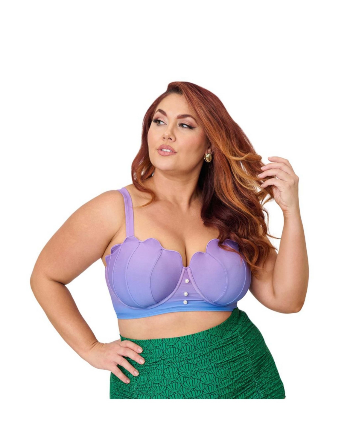 Click here for Unique Vintage Plus Size Crop Swim Top - Purple sh... prices