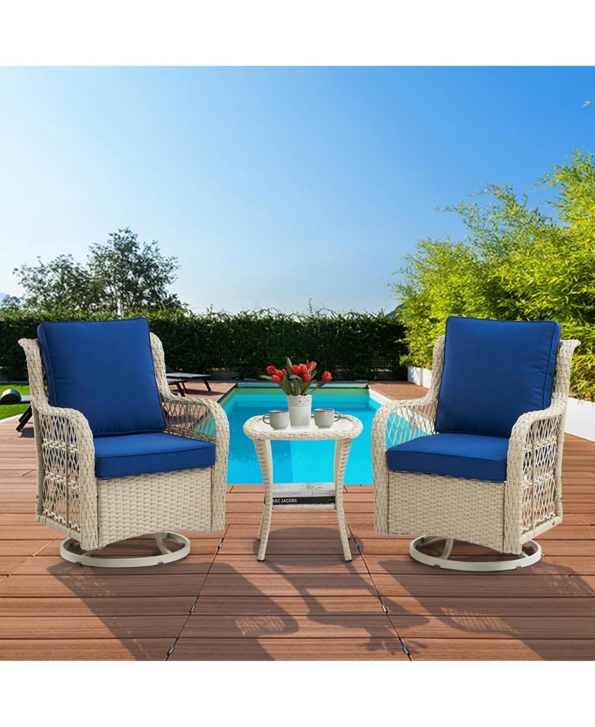 Click here for gaomon 3 Piece Patio Swivel Rocking Chairs Set  36... prices