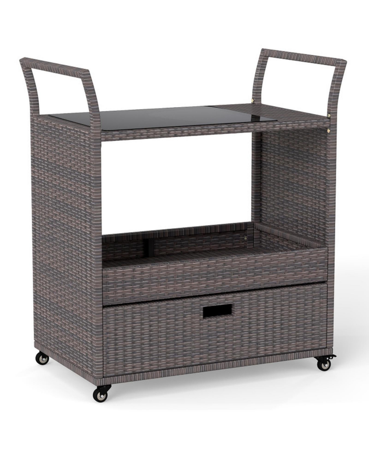 Click here for Gouun Wicker Outdoor Bar Cart with Tempered Glass... prices