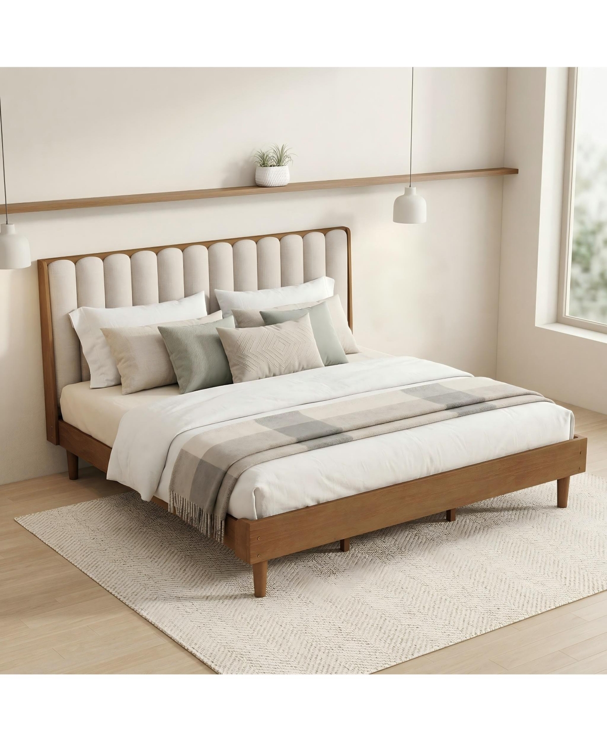 Click here for Sailvan Wood Bed with Piano Key Style Upholstered... prices