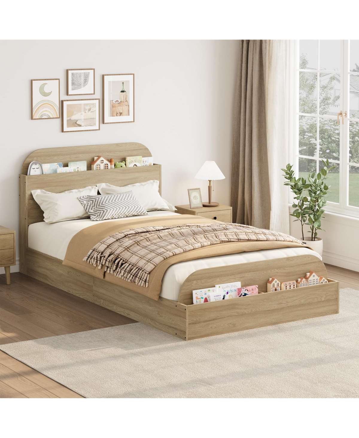 Click here for Homfan Wooden Beds with Storage Headboard and Rais... prices