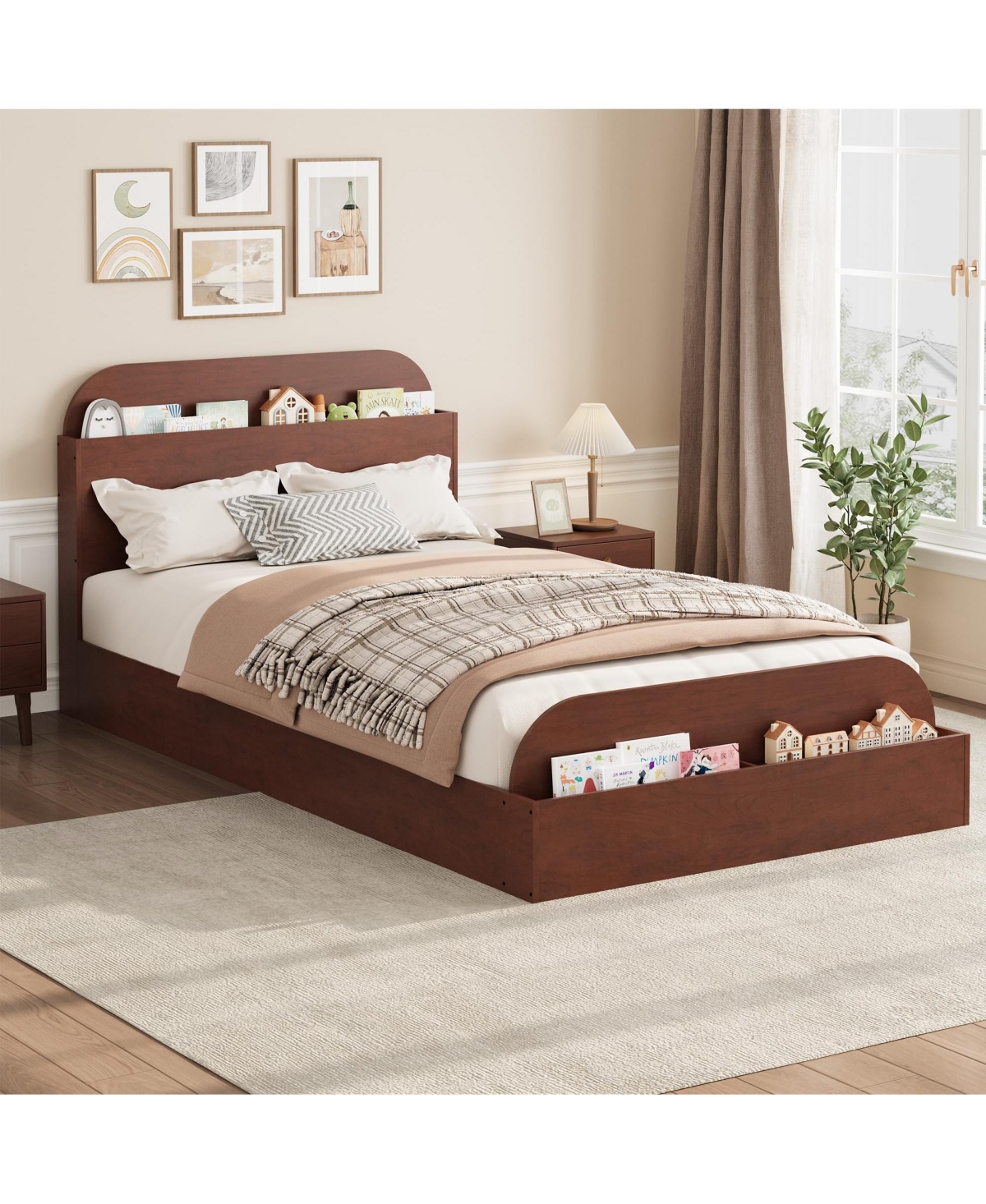 Click here for Homfan Wooden Beds with Storage Headboard and Rais... prices