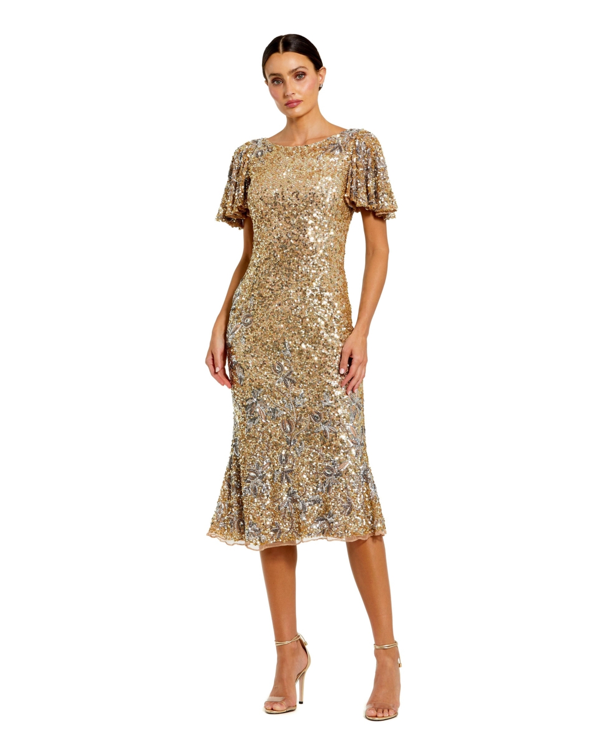 Click here for Mac Duggal Womens Flutter Sleeve Floral Embellishe... prices