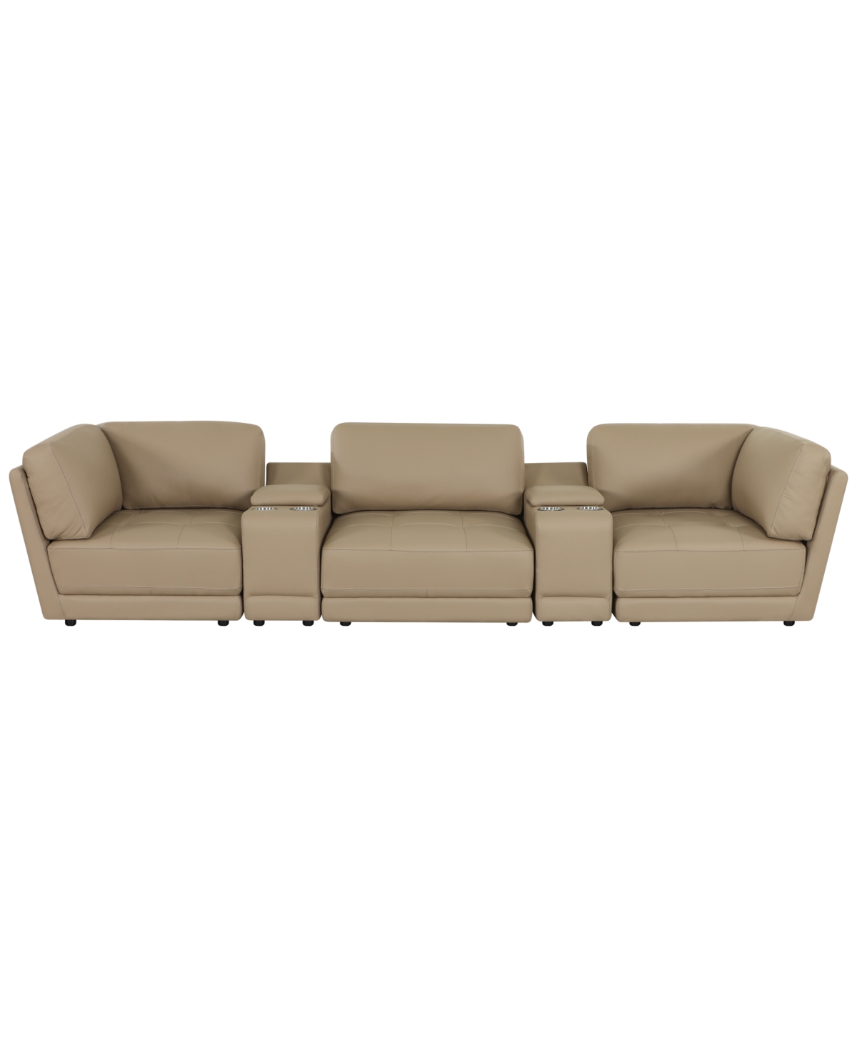 Click here for Versa 5-Pc. Leather Sofa with 2 Consoles - Cappucc... prices