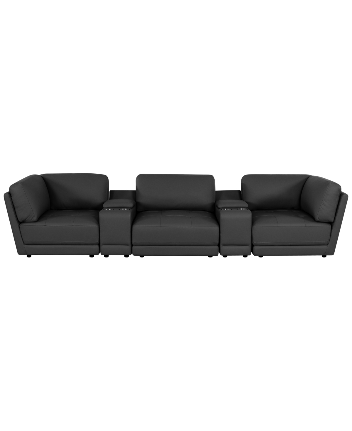 Versa 5-Pc. Leather Sofa with 2 Consoles - Matte Black