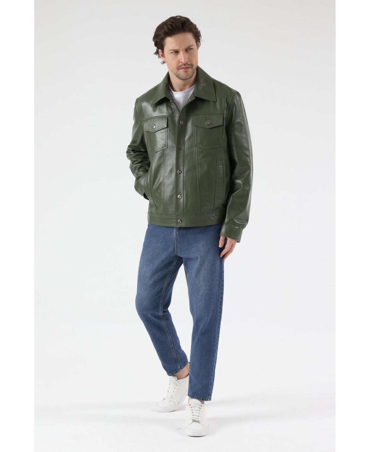 Click here for Furniq Uk Mens Leather Jacket - Chive green prices