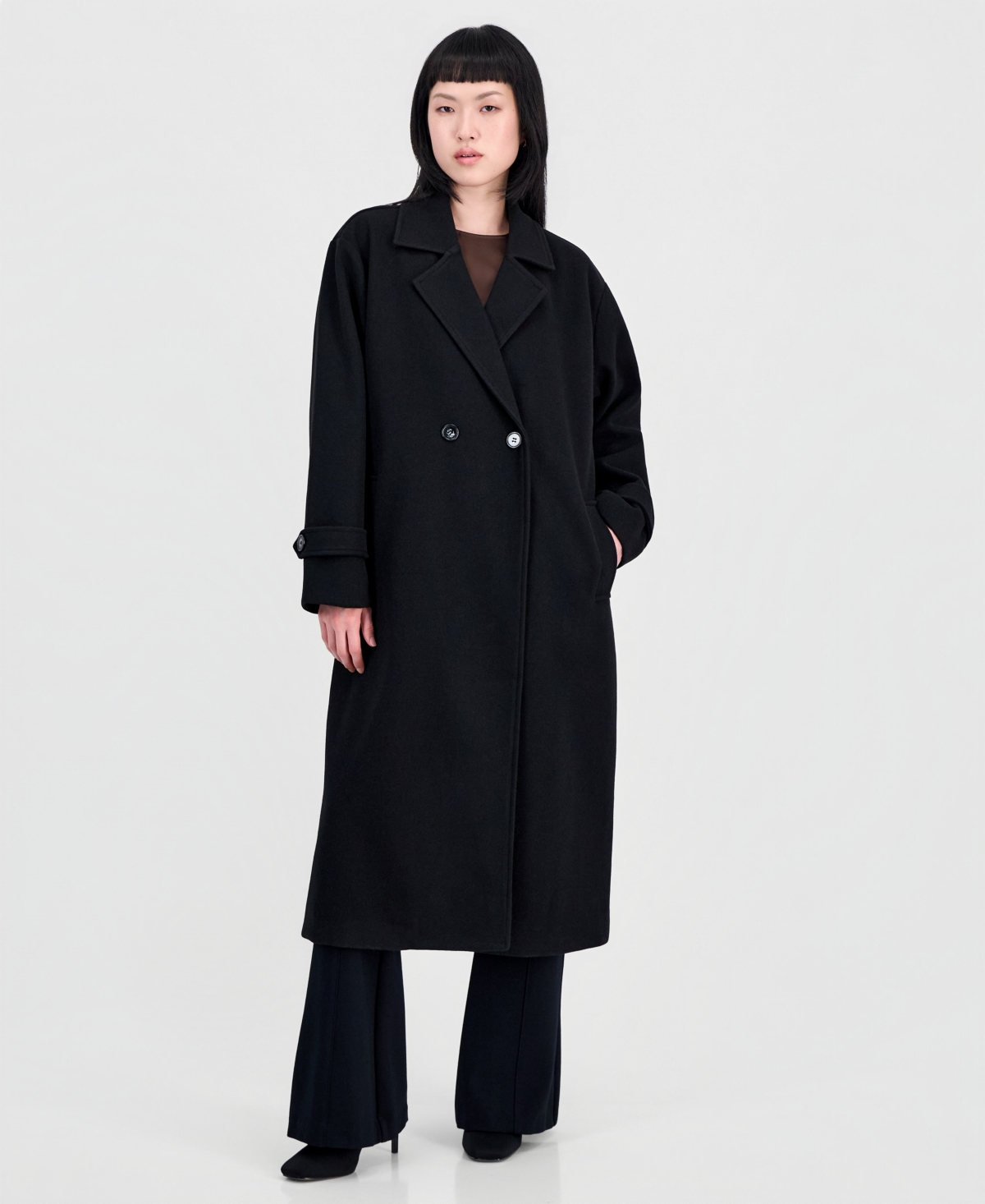 Click here for Jou Jou Womens Double-Breasted Patch-Pocket Maxi C... prices