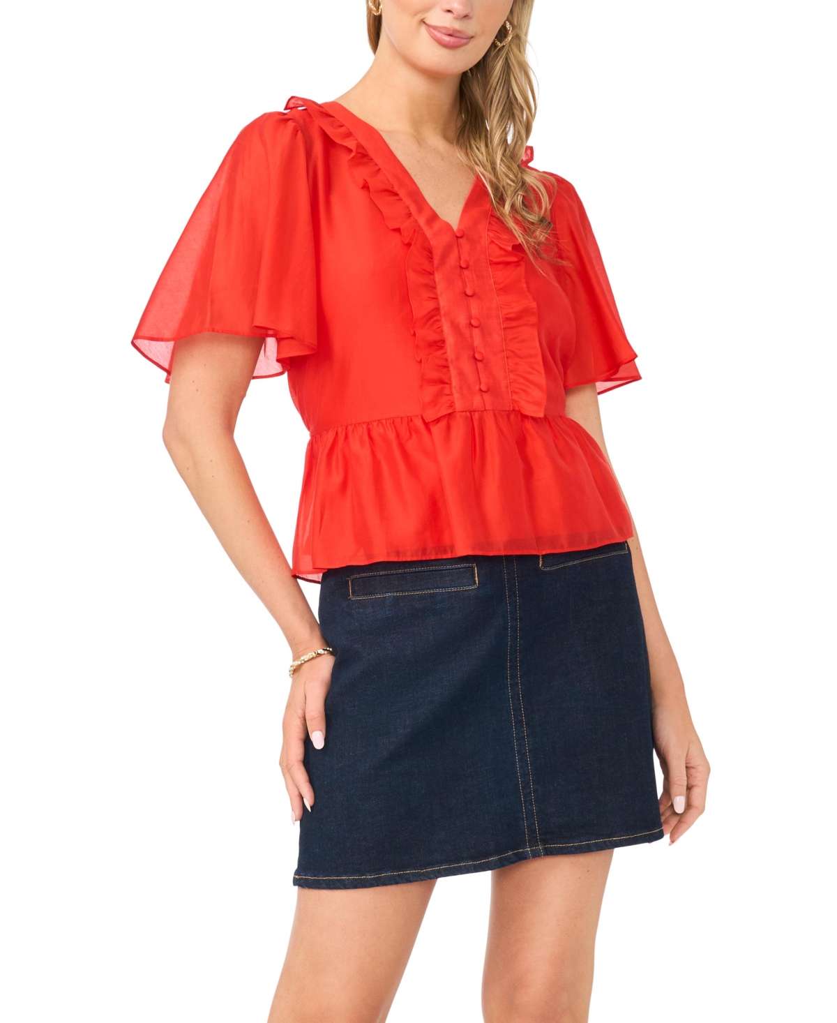 Click here for Vince Camuto Womens Flutter-Sleeve V-Neck Top - Lo... prices