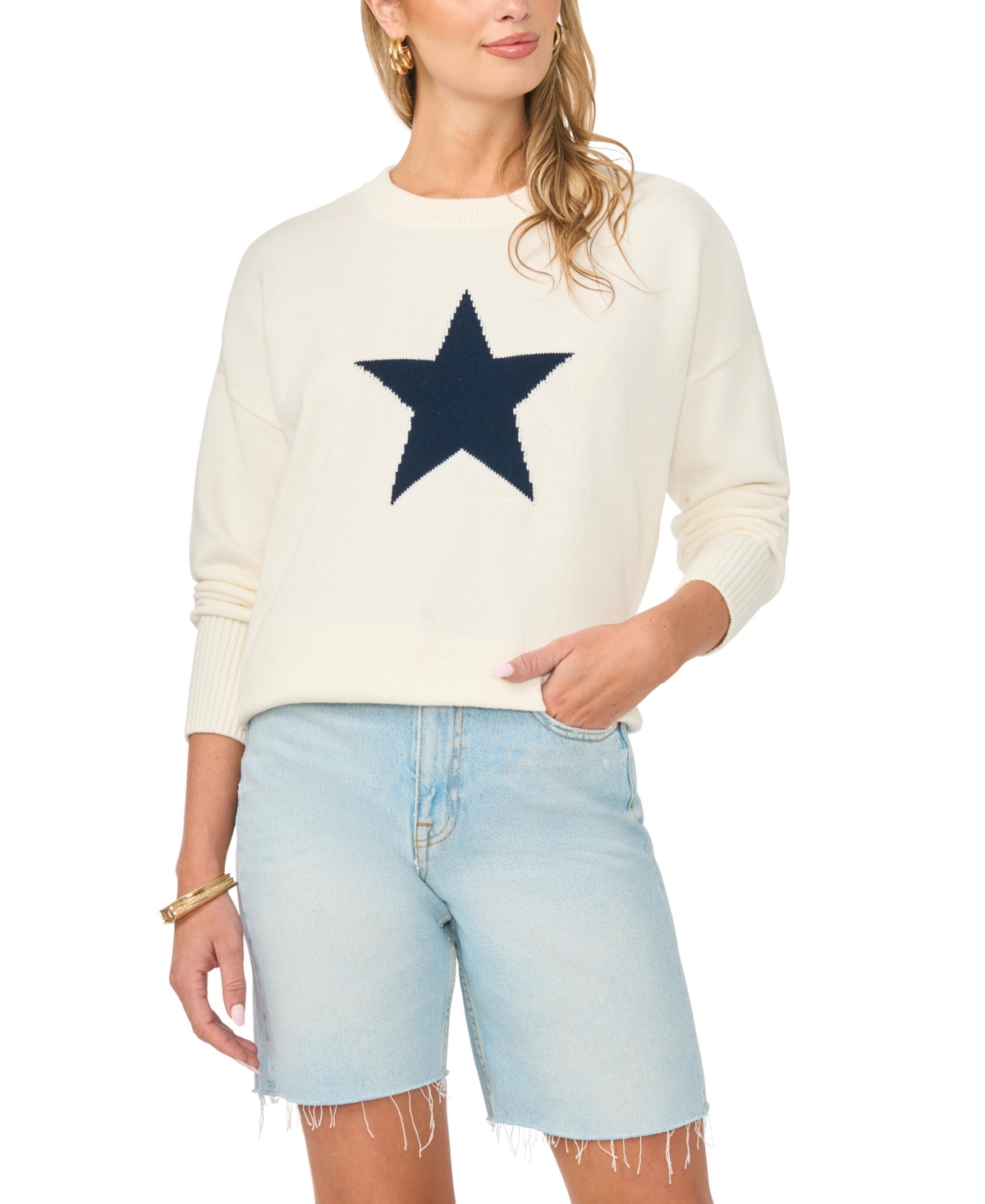 Click here for Vince Camuto Womens Star Motif Crewneck Sweater -... prices