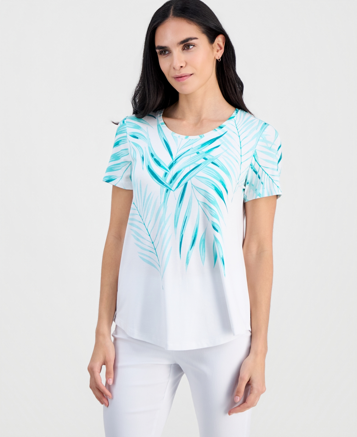 Click here for Jm Collection Petite Tropical Short-Sleeve Round-N... prices