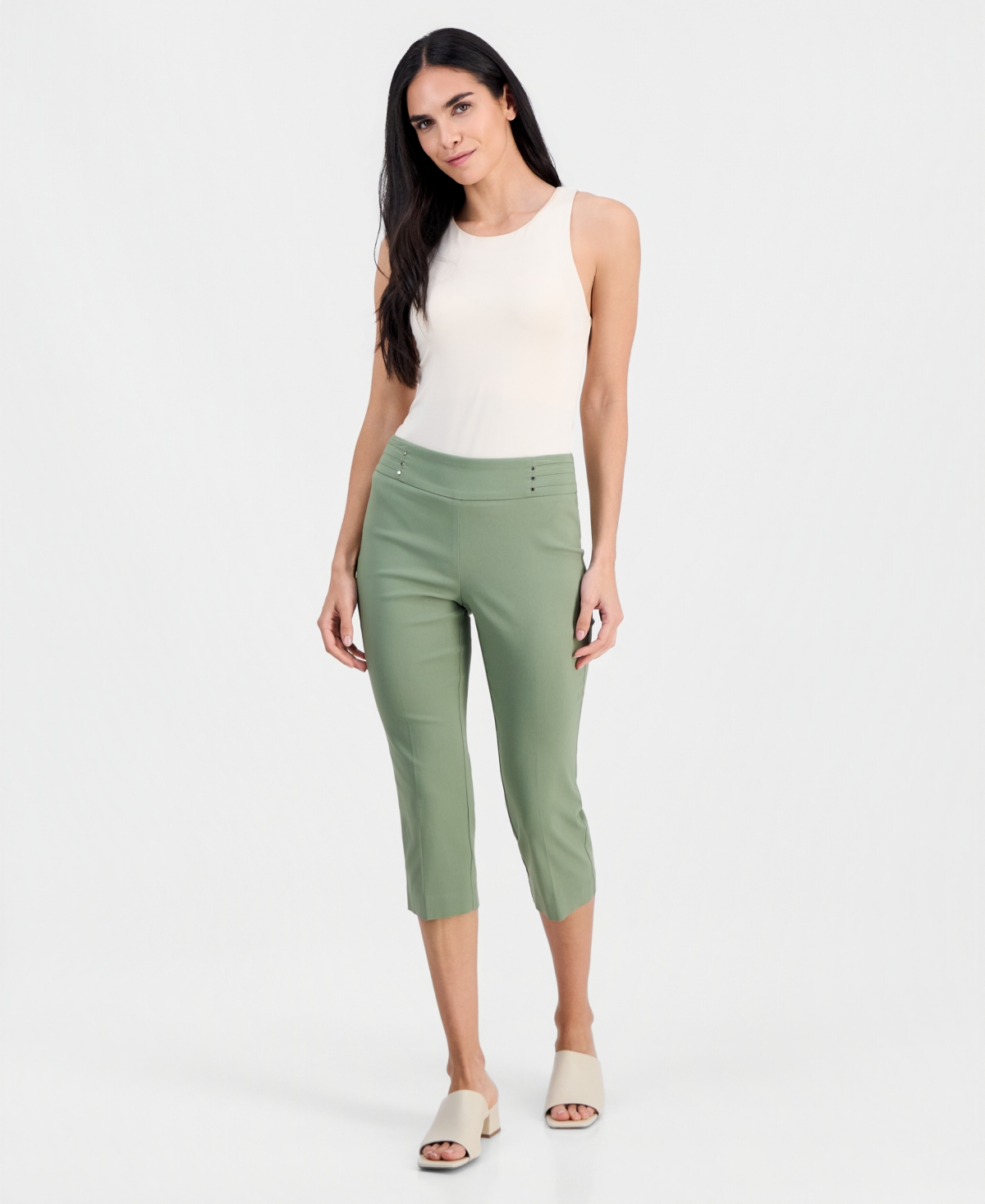 Click here for Jm Collection Petite Rivet-Detail Capri Pants - Hi... prices