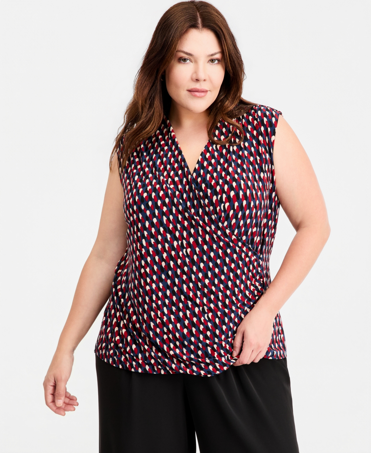 Click here for Anne Klein Plus Size Printed Surplice Sleeveless T... prices
