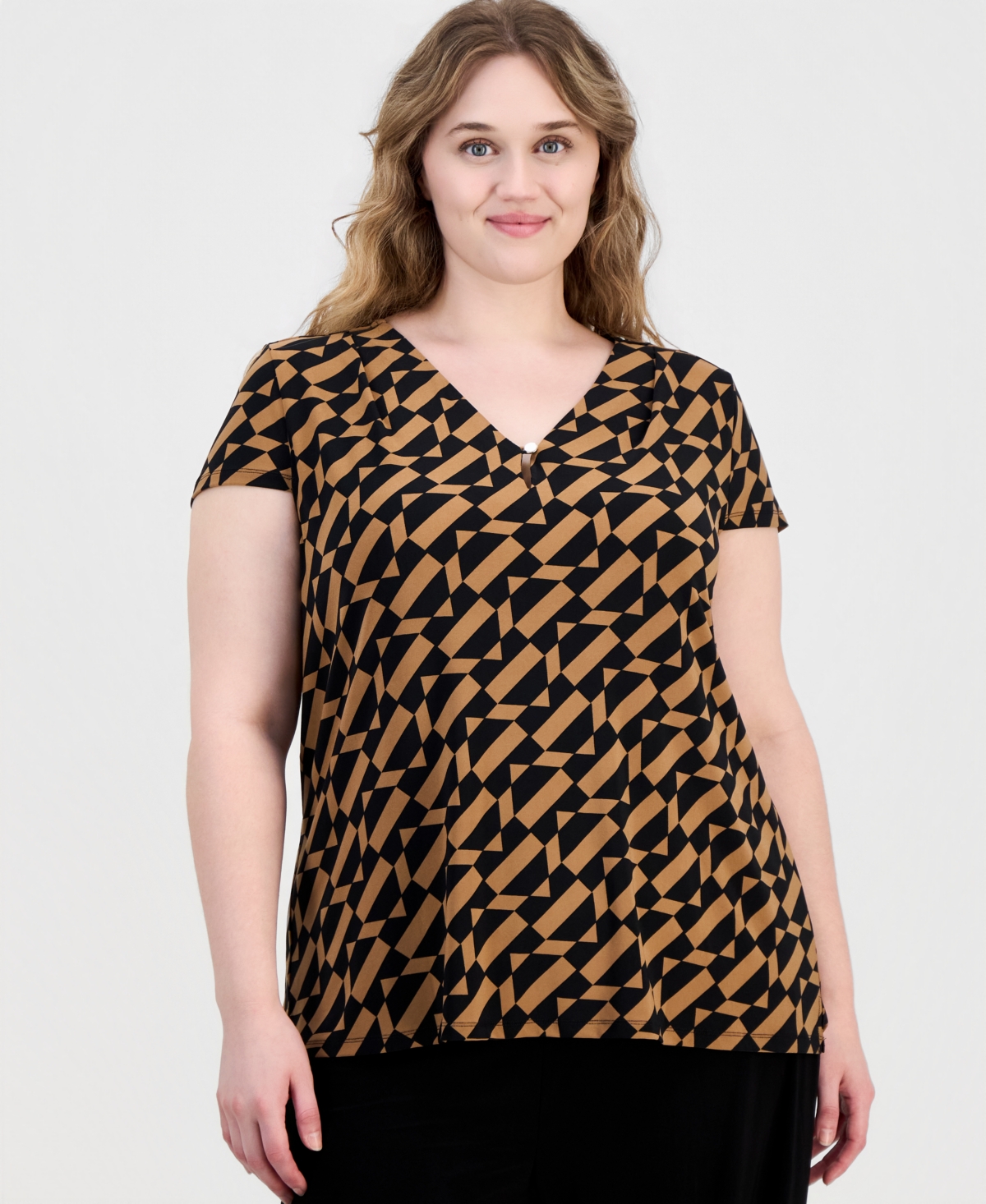 Click here for Anne Klein Essentials Plus Size Printed V-Neck Cap... prices