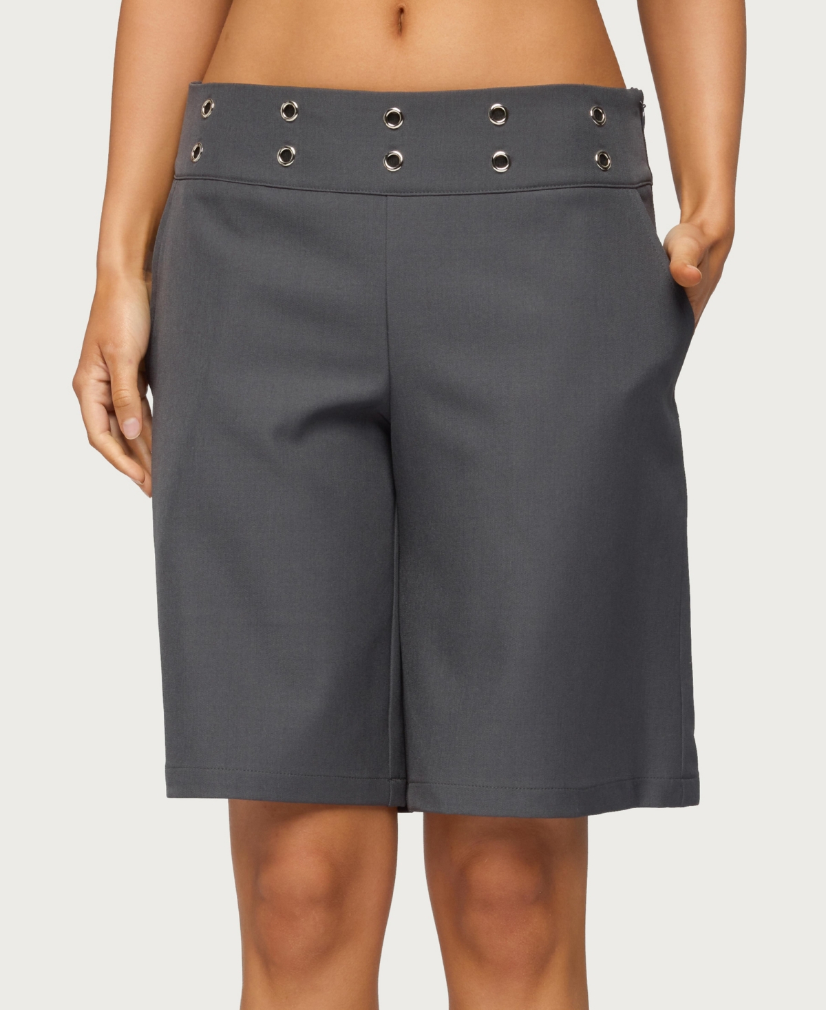 Click here for Edikted Womens Grommet Low Rise Bermuda Shorts - D... prices