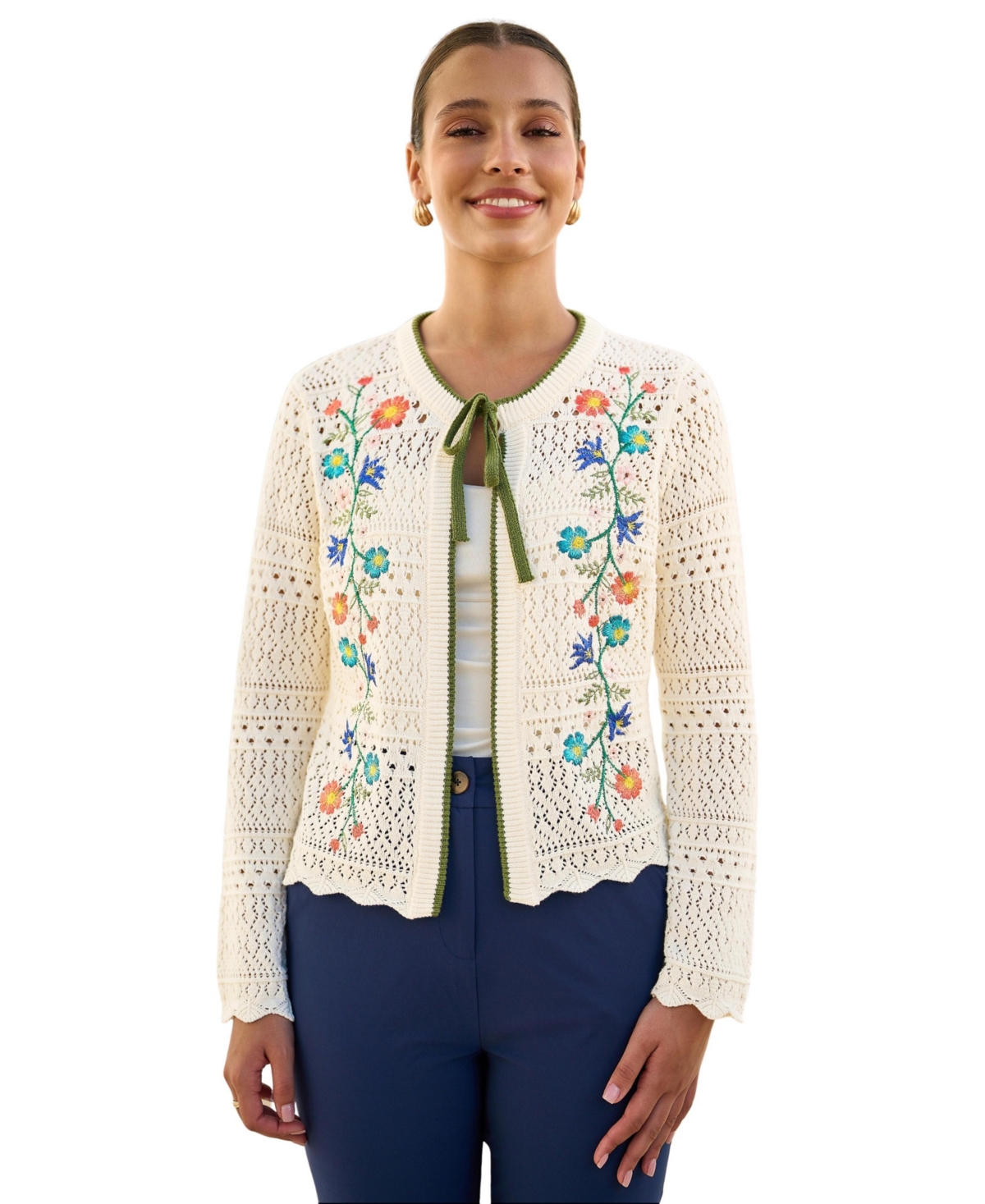 Click here for Yumi Womens Crochet Knitted Tie Front Cardigan - I... prices