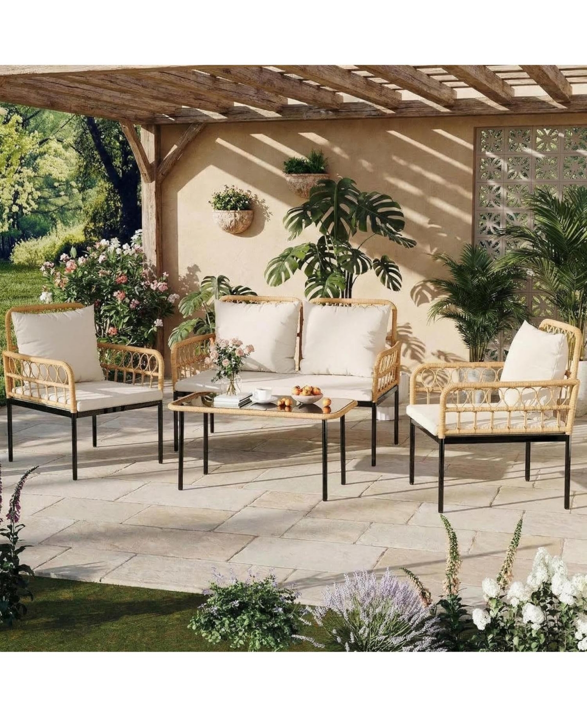 Click here for gaomon 4-Piece Patio Seating Set with Glass Coffee... prices