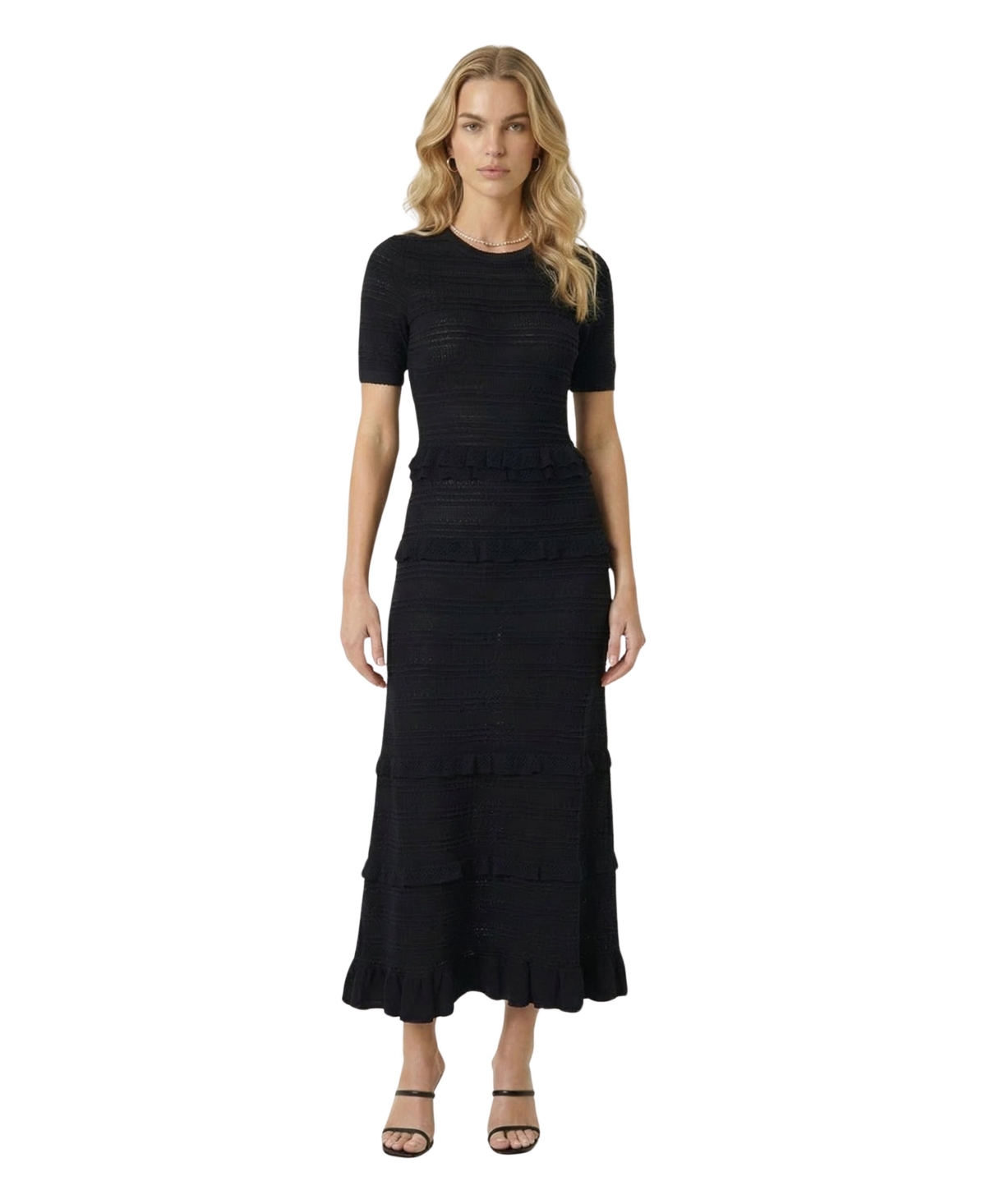 Click here for Modenaire Womens Textured Knit Ruffle-Trim Fitted... prices