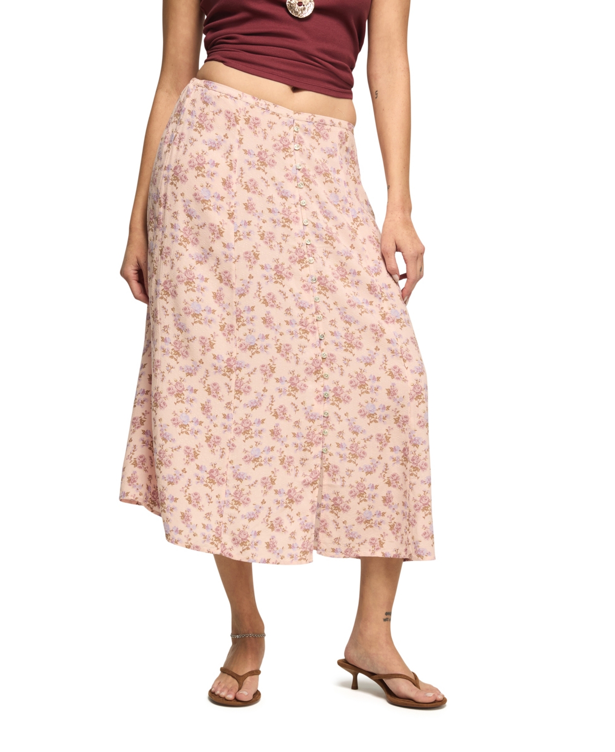Click here for Lucky Brand Womens Simone Midi Skirt - Pink Flora prices