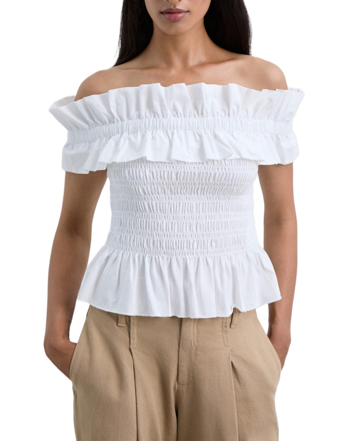 Click here for Scalpers Womens Offshoulderpoplin Tee - White prices