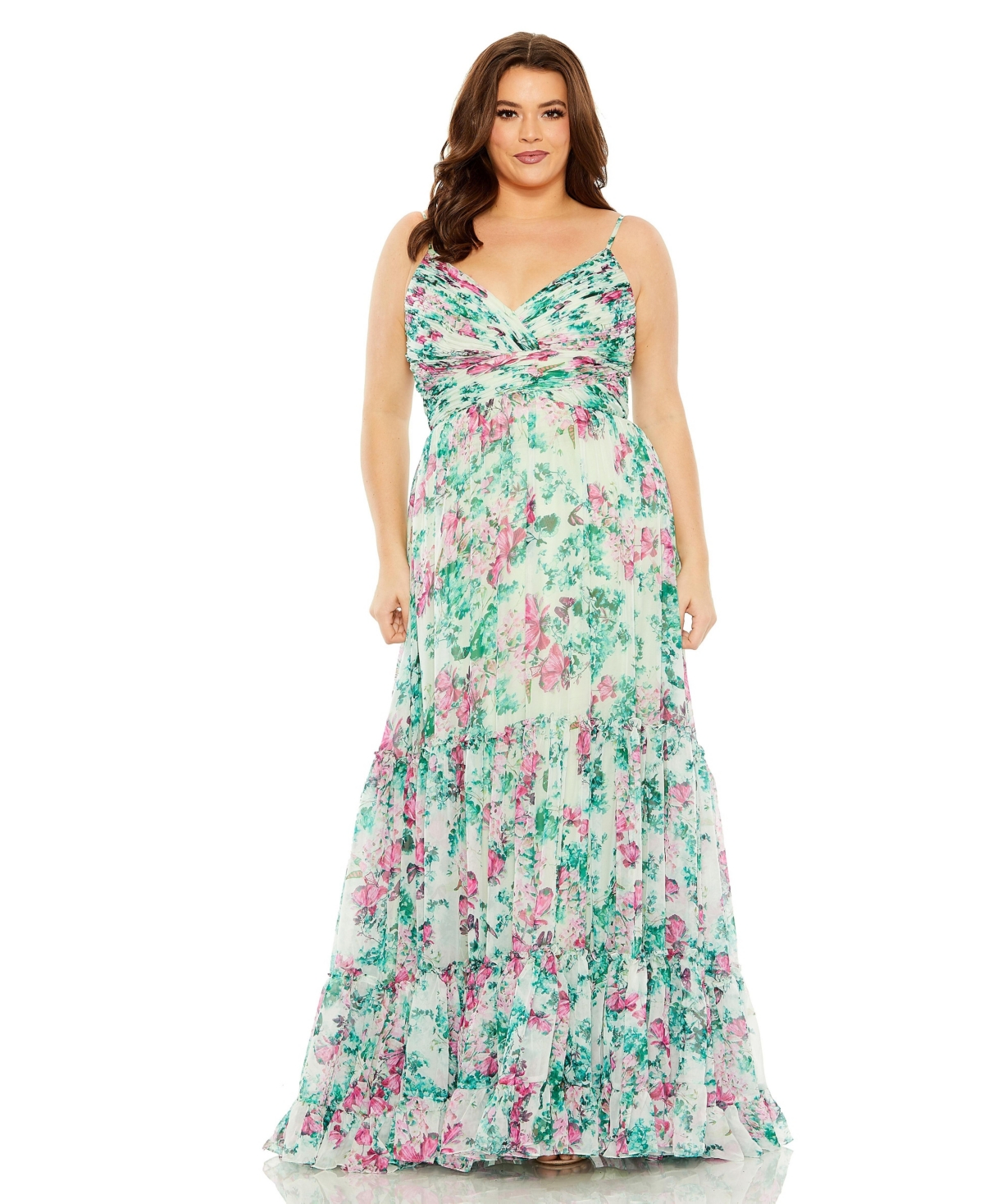 Click here for Womens Floral Printed Tiered Gown with Ruched Deta... prices