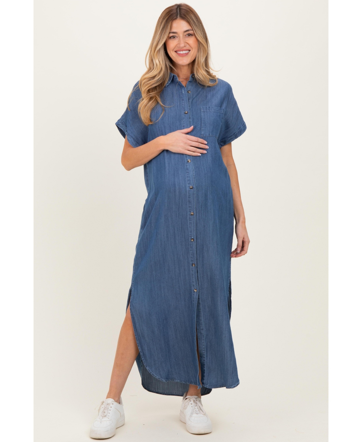 Click here for Pinkblush Maternity Blue Chambray Button Down Shir... prices