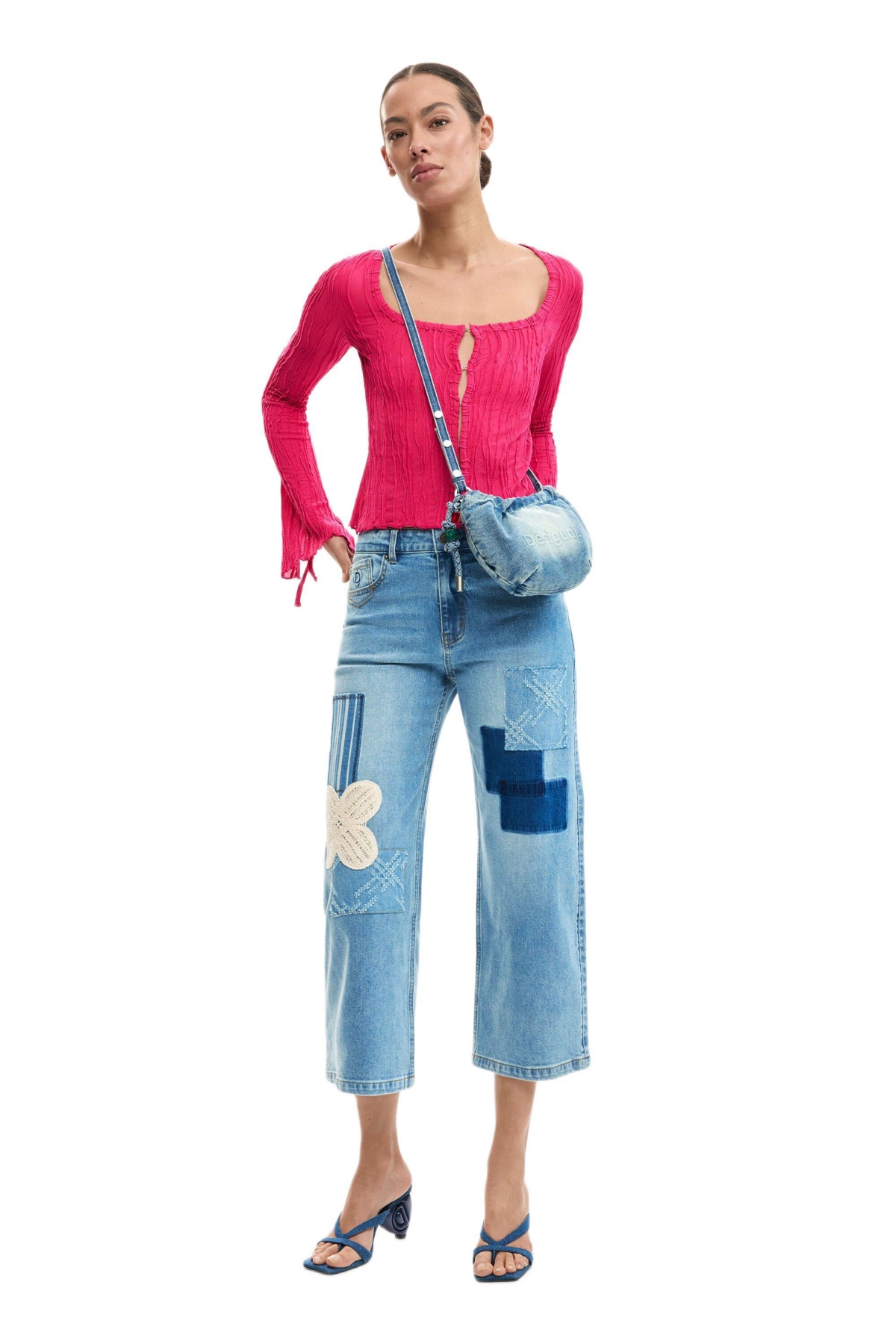 Click here for Desigual Womens Crochet Patch Denim Trousers - Med... prices