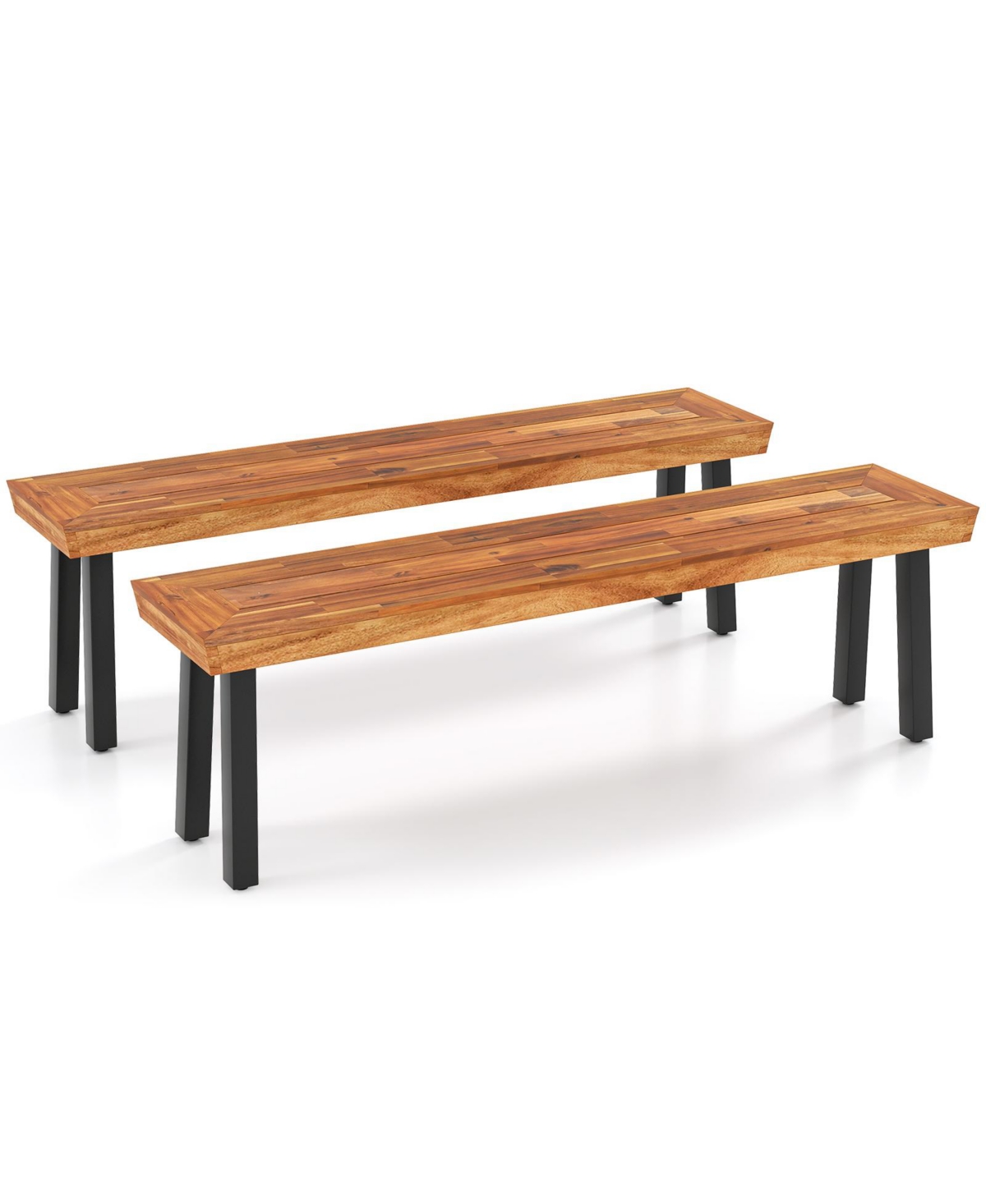Click here for Gymax Outdoor Acacia Wood Benches Set of 2 with Sl... prices