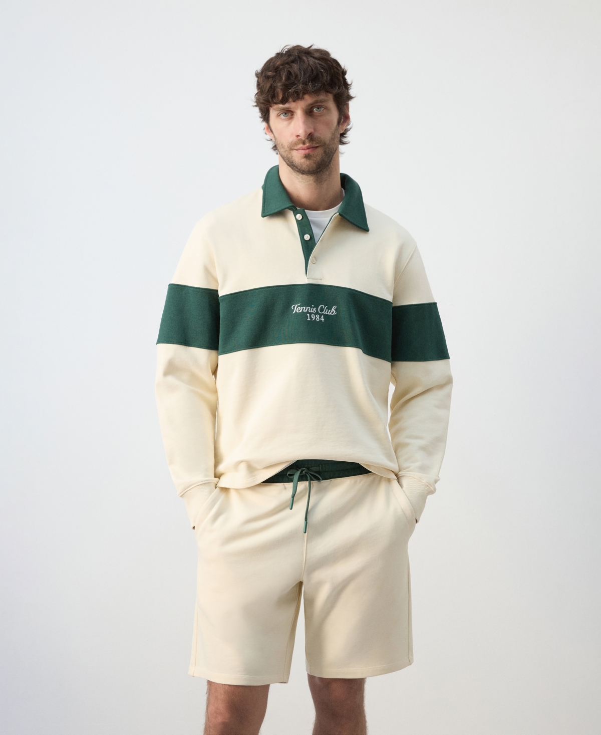 Click here for Mango Mens Cotton Striped Polo Sweatshirt - Off Wh... prices