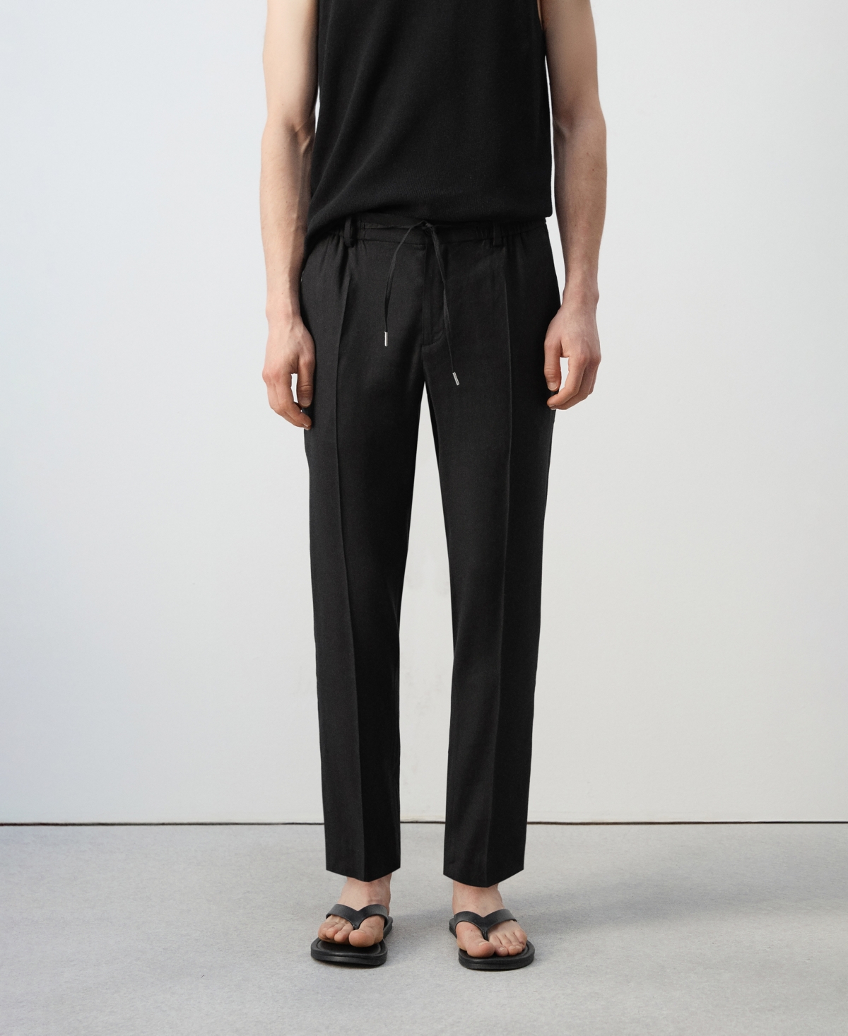 Click here for Mango Mens Drawstring Slim-Fit Pants - Black prices