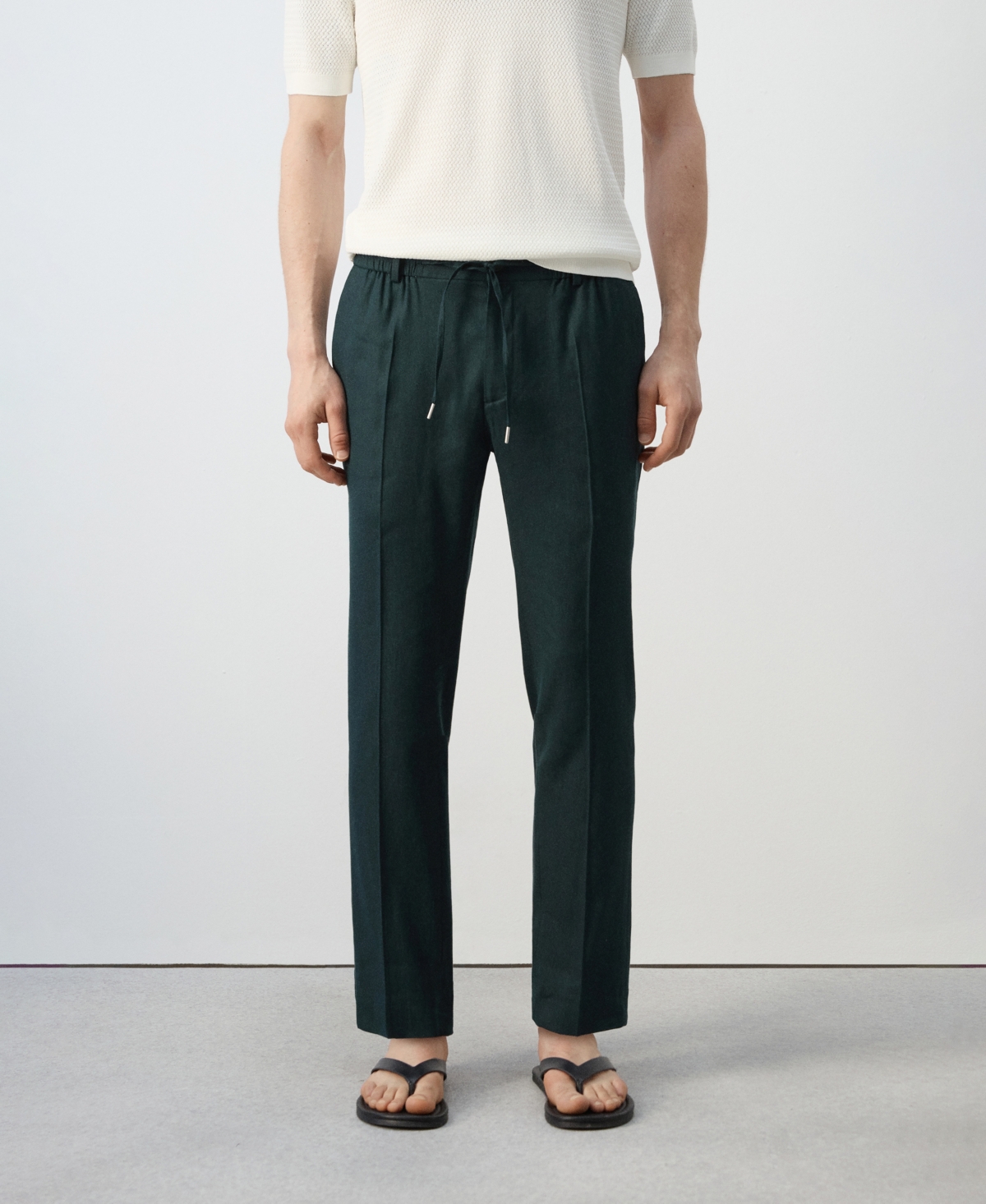 Click here for Mango Mens Drawstring Slim-Fit Pants - Dark Green prices