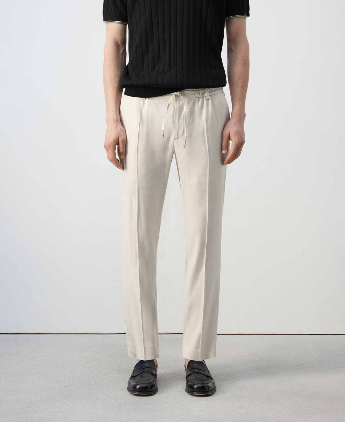 Click here for Mango Mens Drawstring Slim-Fit Pants - Ivory  Whit... prices